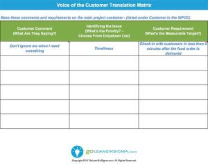 Voice of the Customer (VOC) Translation Matrix - Template & Example