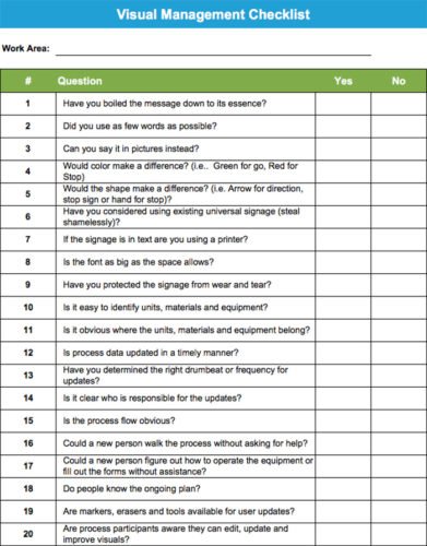 Visual Management Checklist | GoLeanSixSigma.com